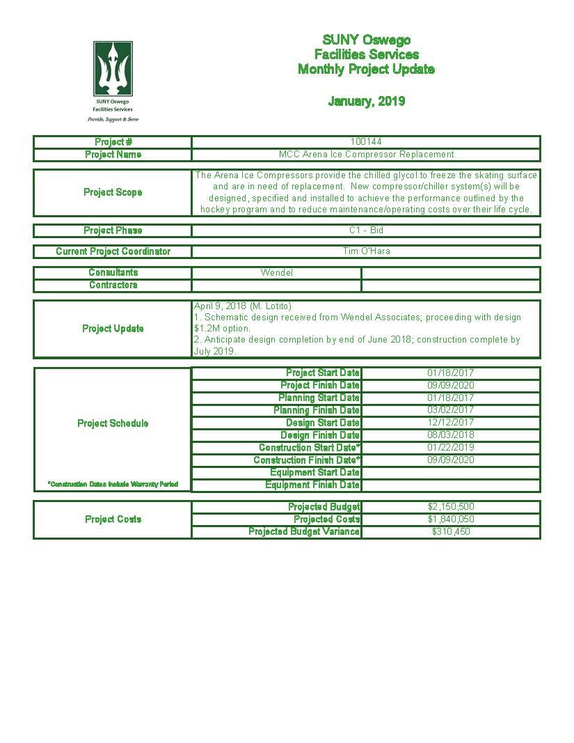 Marano Arena Ice Compressor Replacement | Facilities Services